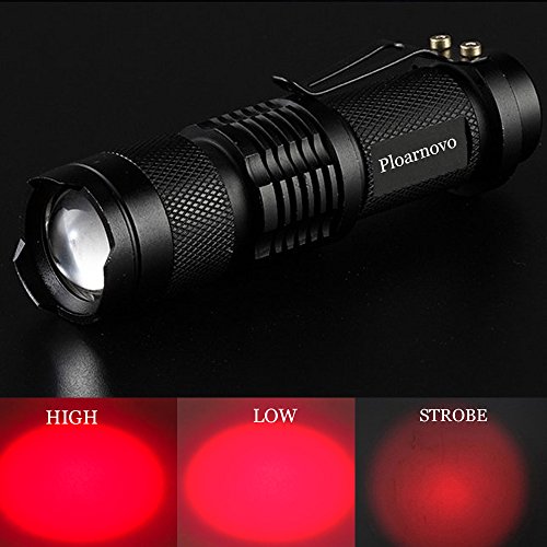 Ploarnovo Red Flashlight LED Single Mode Red Torch Zoomable Red Light Flashlight with Clip for Hunting Astronomy, Aviation, Night Observation,4-Pack