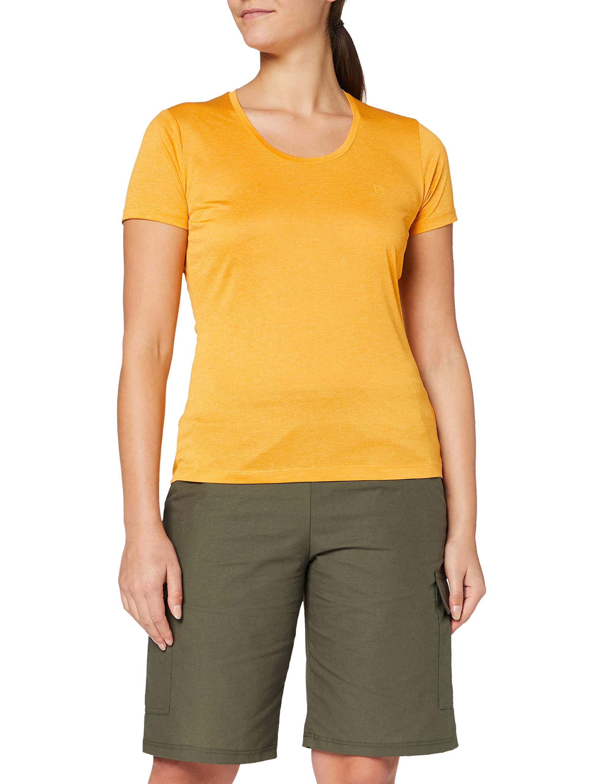 Salomon Women's Standard Agile Short Sleeve Running Tee, Autumn Blaze/Citrus/Heather, Large