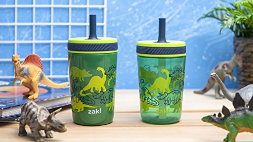 Zak Designs Dino Camo Kelso Tumbler 3pc Set, Leak-Proof Screw-On Lid with Straw, Bundle for Kids Includes Plastic and Stainless Steel Cups with Additional Sipper, 15 fluid ounces