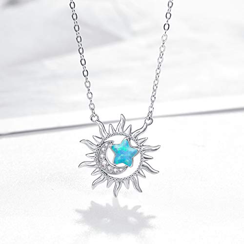 TRISHULA Moon Star Sun Necklace for Women, Sterling Silver Crescent Moon with Cubic Zircon Moonstone Twickling Star Pendant Necklace