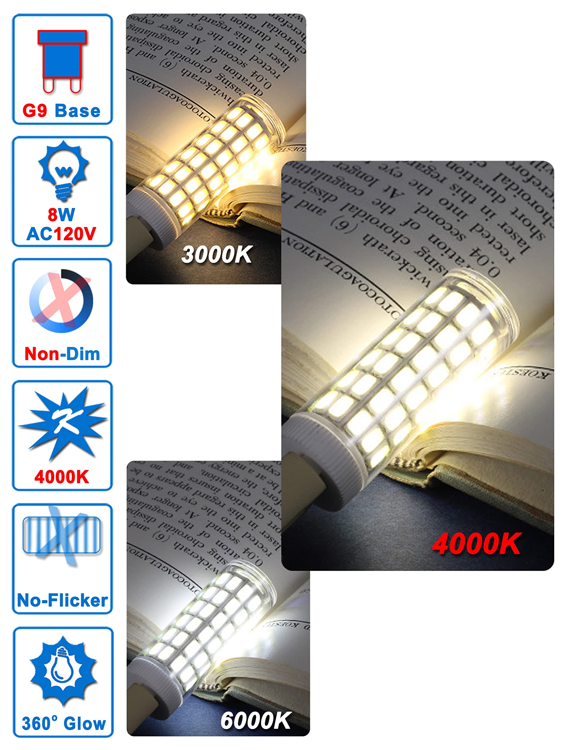 Ziomitus G9 Led Bulbs 75 Watt 100 Watt 4000K Natural White,1000 lm, AC120V G9 8W Bi-pin Neutral LED Corn Light Bulb for Chandelier Pendant Wall Ceiling Floor Ligting,5Pack