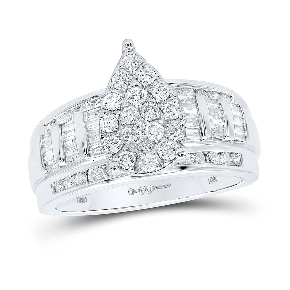 The Diamond Deal 10kt White Gold Round Diamond Cluster Bridal Wedding Engagement Ring 1 Cttw
