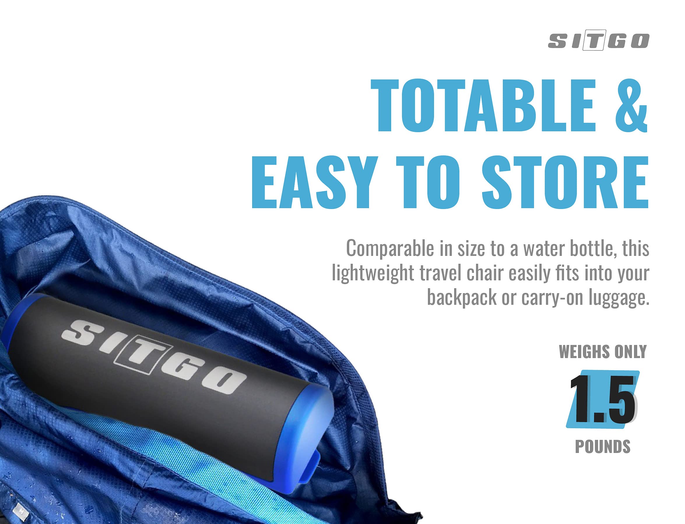 SITGO Portable Travel Stool - A Compact Collapsible Stool with a Telescoping Neck to Adjust Seating Height & Supports Up to 300lbs - Perfect Folding Stool for Festivals, Travel, and Office - Blue
