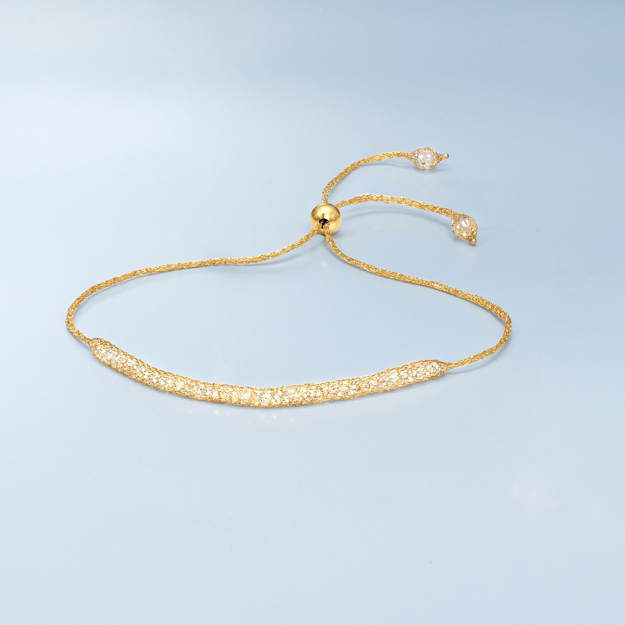 Ross-Simons Italian 3.00 ct. t.w. CZ Mesh Bolo Bracelet in 14kt Yellow Gold
