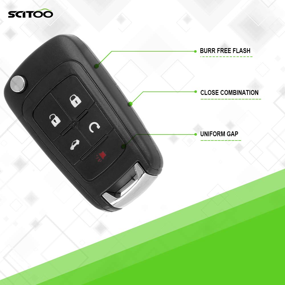 SCITOO 2pcs 5 Buttons Flip Key Fob Shell Replacement Remote Key Fob CASE 2010-2017 for Chevrolet Camaro for Buick Regal for GMC Terrain FCC OHT01060512