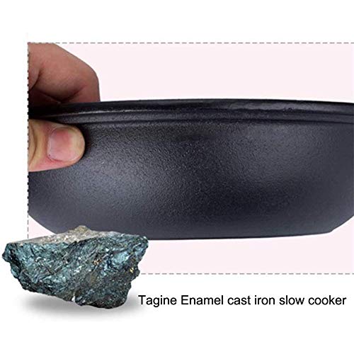 XDJ Cast Iron Taji Pot, Tagine Cast Iron with Aluminum Alloy Lid, Tajine Cooking Slow Cooker, Smoke-Free Non-Stick Cookware Saucepan, for Most Open Flame Cookware