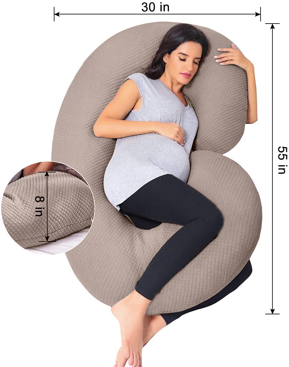 Summer Mae Pregnancy Pillow with Removable Cover, 55 inches C Shaped Full Body Maternity Pillow for Pregnant Women Brown
