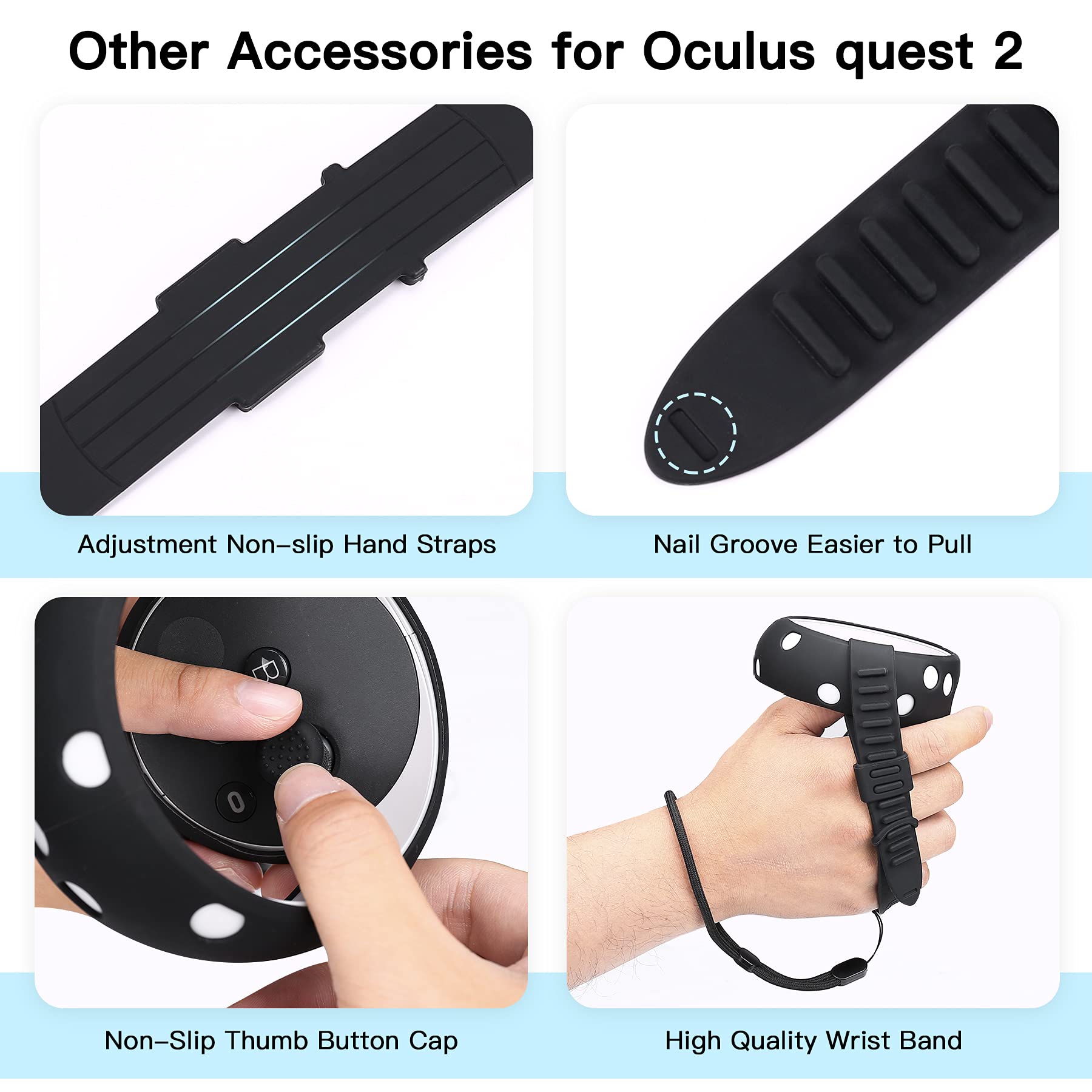 Zivasa Touch Controller Grips Cover for Oculus Quest 2 Silicone and Face Cover Pad, Adjustable Hand Knuckle Straps and Wrist Straps VR Anti-Throw Protective Sleeve Accessories