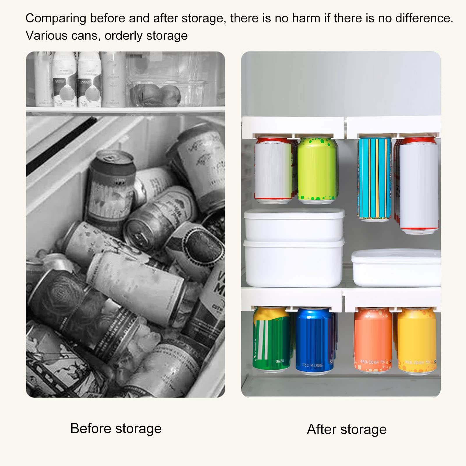 Yuehuamech Refrigerator Drink Storage Shelf Soda Can Organizer Rack Fridge Beverage Hanging Holder Can Dispenser Holder Fridge Storage Sliding Rack for Cupboard Fridge