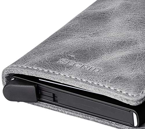 SECRID - Secrid Slim wallet Genuine Vintage Grey Leather Black RFID Safe Card Case for max 12 cards