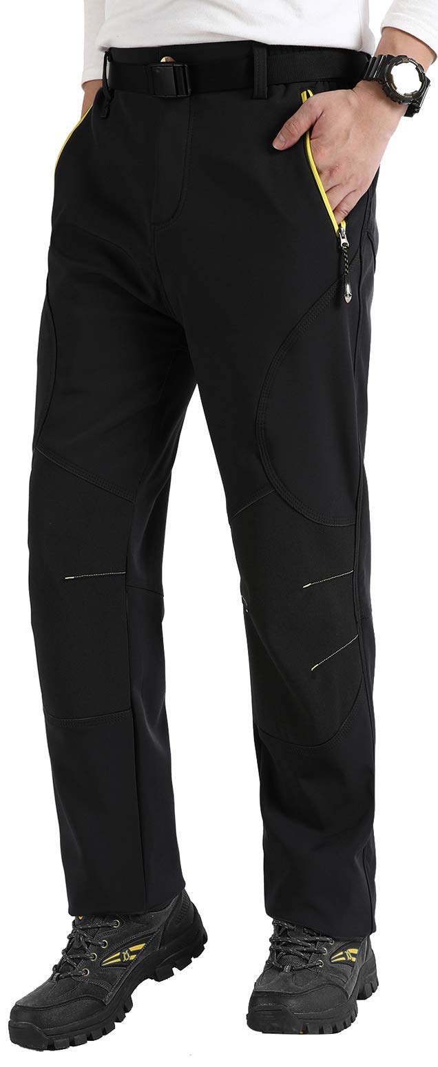 Singbring Men's Outdoor Fleece Lined Windproof Waterproof Hiking Snow Ski Pants Small Black(M01F32-Black-S)