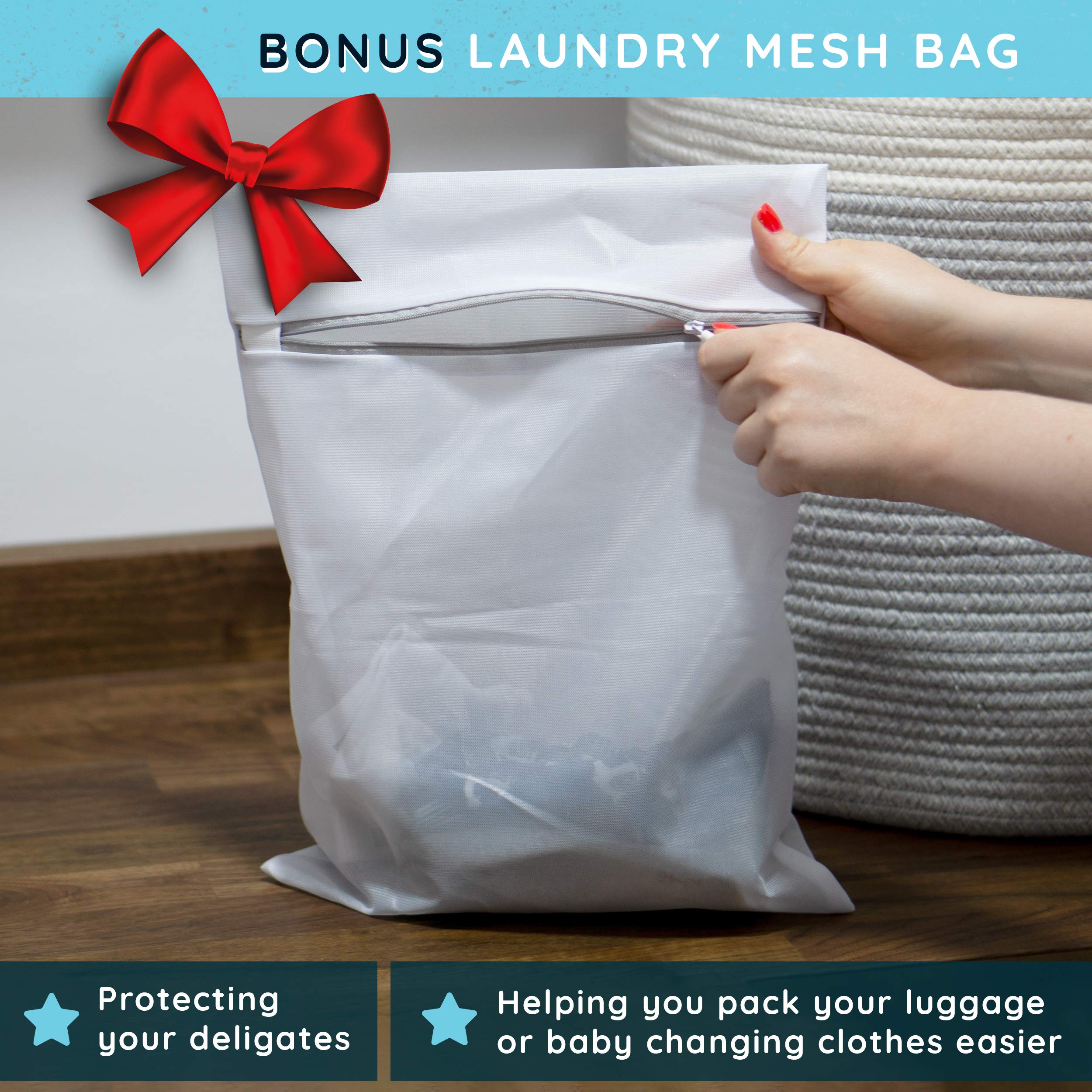 StarHug Large Woven Storage Basket - 20 x 16 inch Laundry Hamper – For Blankets, Throws, Pillows, Toys, Nursery - 100% Cotton Rope - Stylish Bin with Gift of Mesh Laundry Bag
