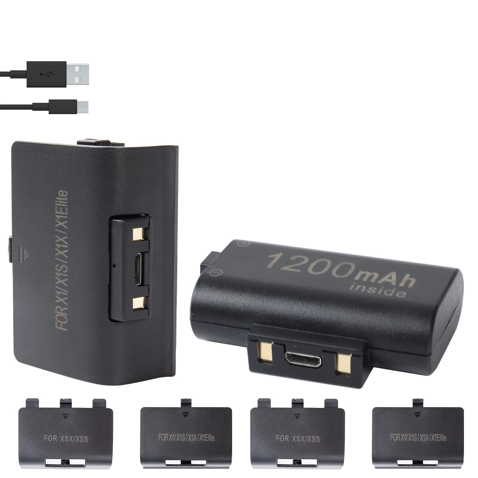 TUNROP Rechargeable Battery Packs for Xbox One/Xbox Series X|S, 2 X 1200mAh Xbox One Controller Battery Packs, Rechargeable Batteries with Charging Cable for Xbox One/One S/One X/One Elite