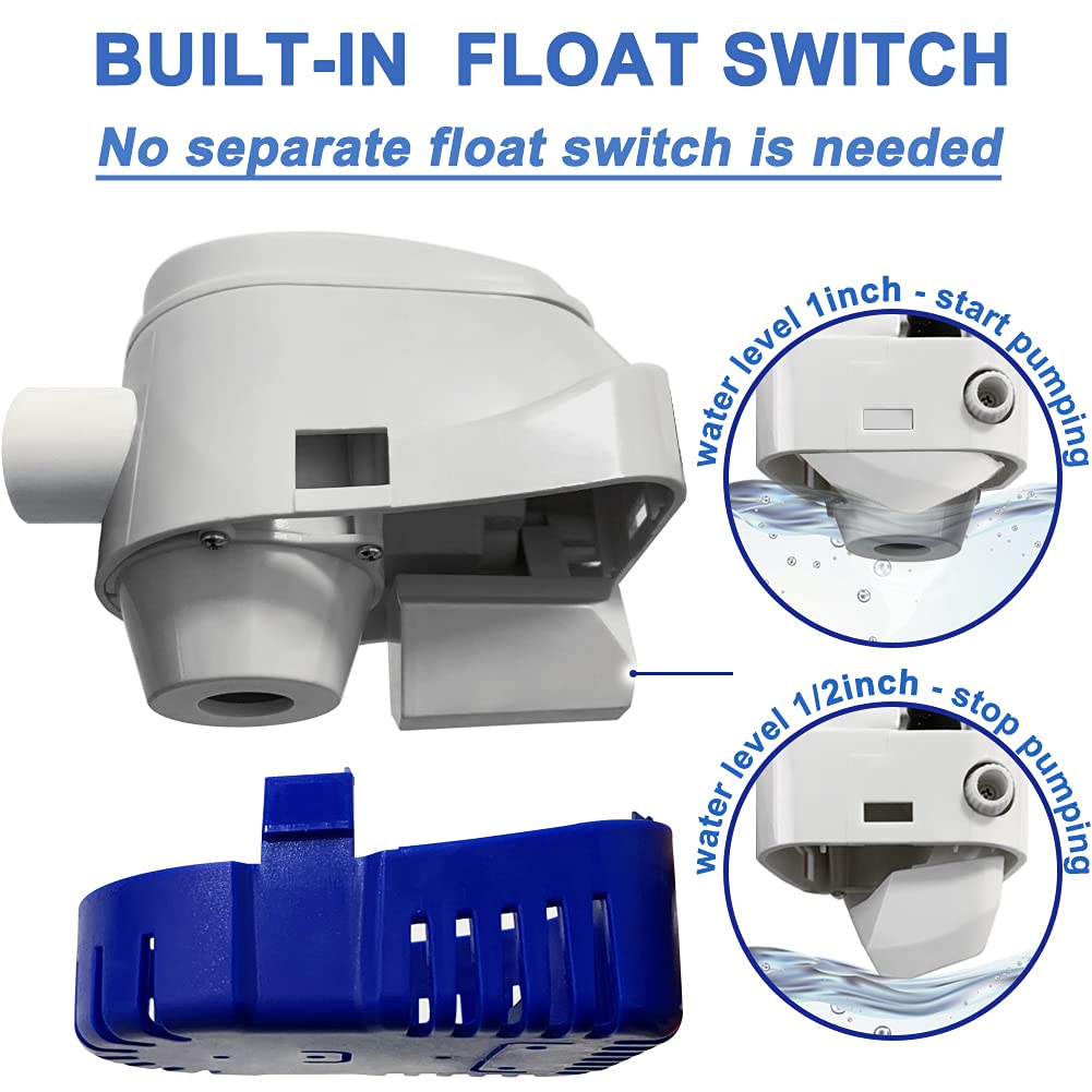 UYGALAXY Boat Bilge Pump with Float Switch 1100GPH 12V 12ft Head Automatic Submersible Water Pump with Hose Clamps