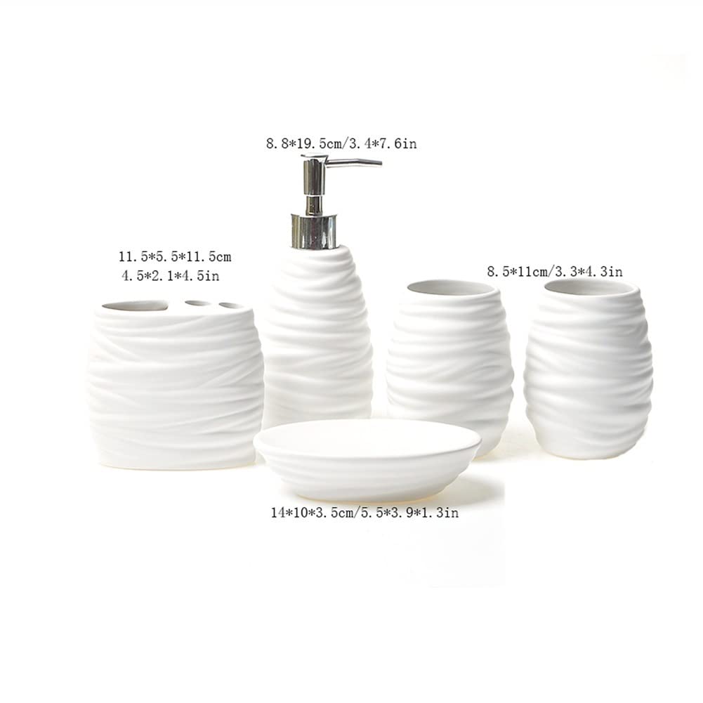 YUEYOULII Shampoo Dispenser Soap Dispenser Set Creative Ceramic Soap Dispenser Wash Mouth Cup Toothbrush Cup Storage Soap Tray Bathroom Five-Piece Set Soap Dispenser for Kitchen (Color : White)