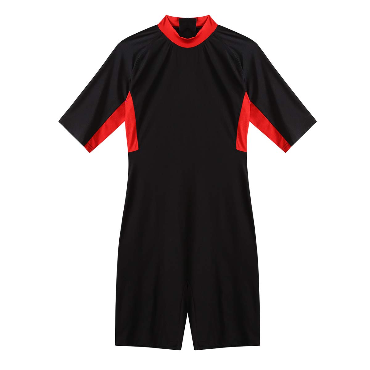 Shinsto Mens One Piece Surfing Diving Shorty Wetsuit Rock Neck Half Sleeve Stretchy Jumpsuit Swimwear Red XX-Large