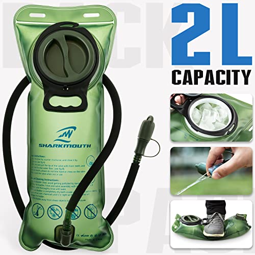 SHARKMOUTH Hydration Backpack, 900D Polyester with 2L Leak-Proof Water Bladder, Keeps Liquid Cool for Up to 4 Hours, Tactical MOLLE Pack for Cycling, Hiking, Running (Green)