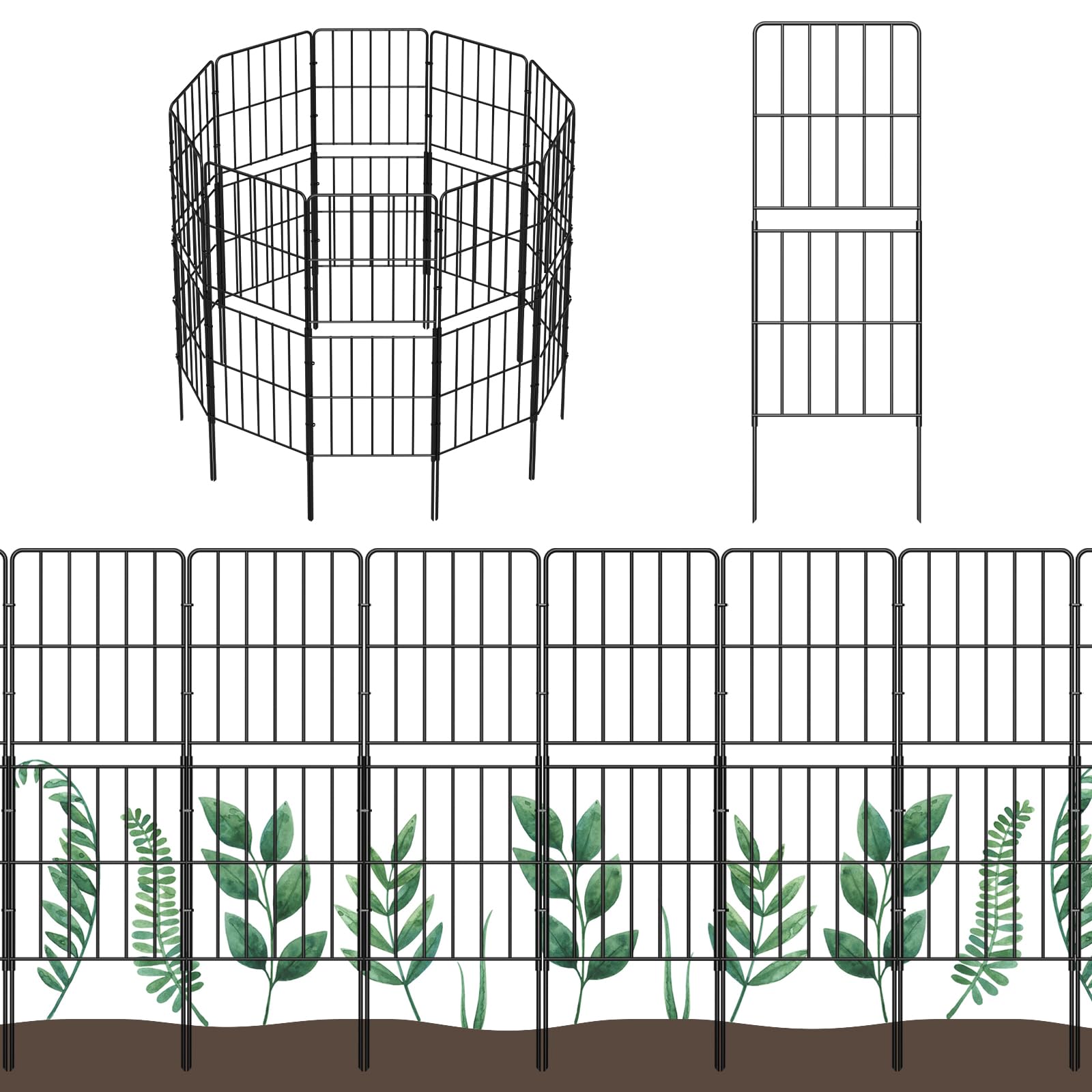 OUSHENG Decorative Garden Fence Fencing 10 Pack, 37.5in (H) x 10ft (L) Rustproof Metal Wire Panel Border Animal Barrier for Dog, Flower Edging for Yard Landscape Patio Outdoor Decor, Square