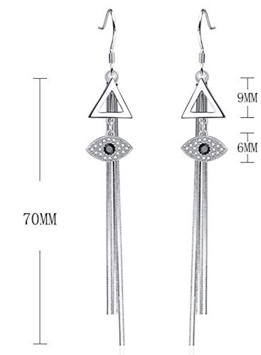 S925 Sterling Silver Evil Eye Drop Dangle Long Tassel Earrings for Women Girl