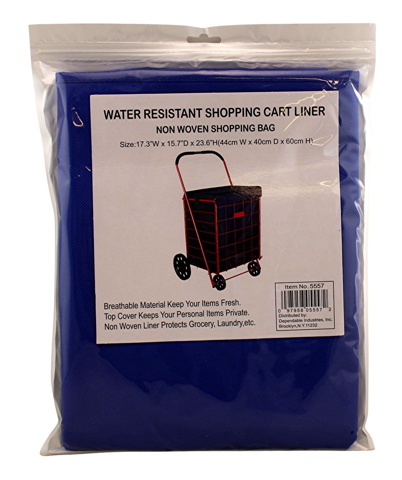 Utility Folding Shopping Cart Liner with Privacy Top Cover - Water Resistant, Lightweight, Non-Woven, Breathable Material, Fastens Securely - Protects Groceries and Laundry During Transit (Blue)