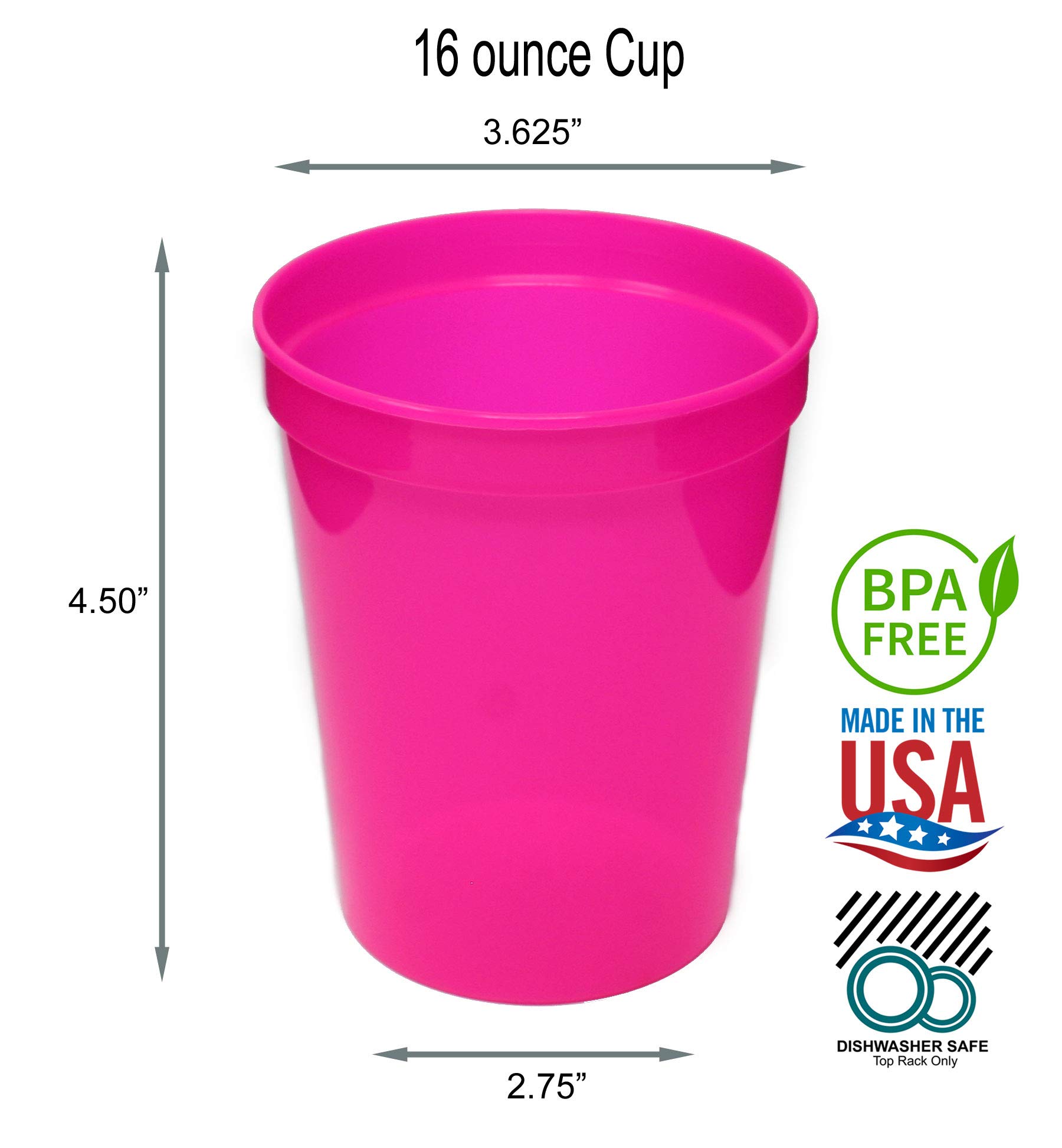 Rolling Sands 16 oz. Reusable Plastic Stadium Cups, 8 Pack, Made in USA, BPA-Free Dishwasher Safe Tumblers, Lime Green