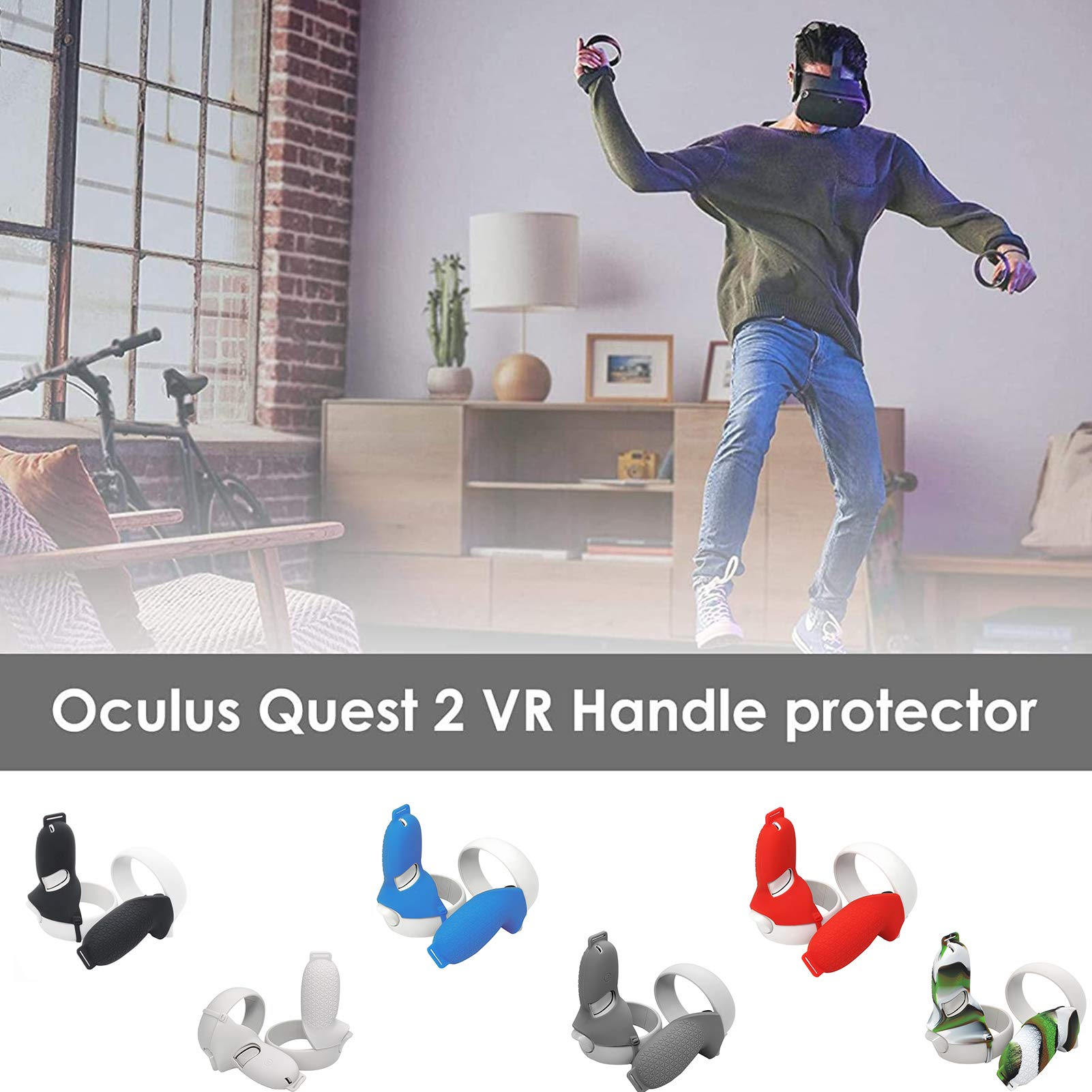 TATACO Touch Controller Grip Cover with Adjustable Knuckle Straps, VR Lens Protect Cover, Wrist Straps for Quest 2, Anti-Throw Handle Silicone Protective Sleeve Gray