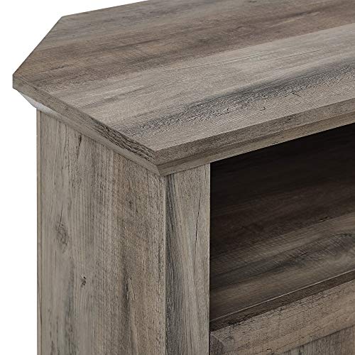 Walker Edison Laredo Modern Farmhouse Double Grooved Door Corner TV Stand for TVs up to 50 Inches, 44 Inch, Grey