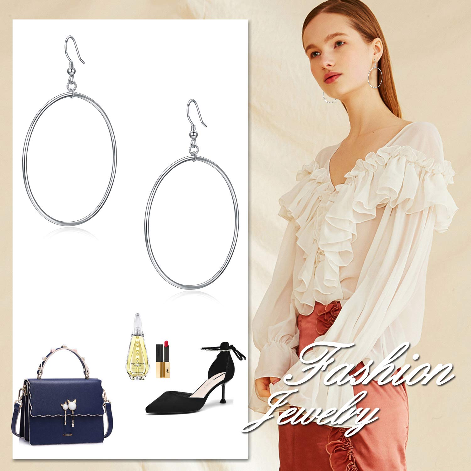 Sterling Silver Large Hoop Circle Dangle Drop Earrings for Women Ldaies 50mm (50mm, silver)