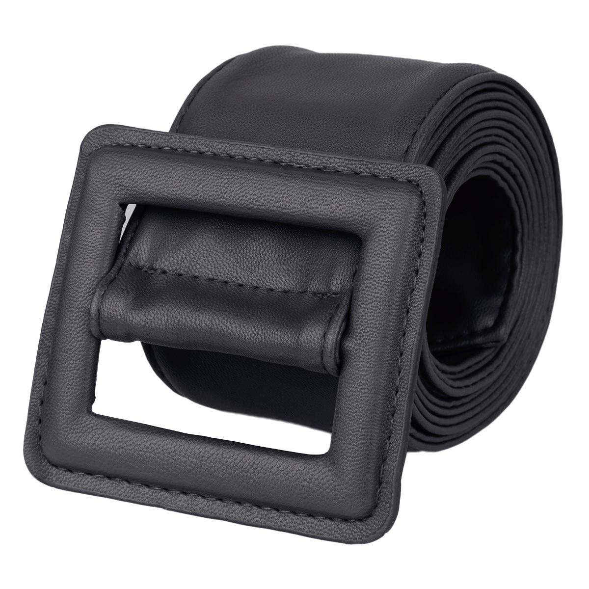 Samtree Adjustable Waist Dress Belt for Women, Solid Color Polyester Square Buckle Cinch Belts for Dress, Black