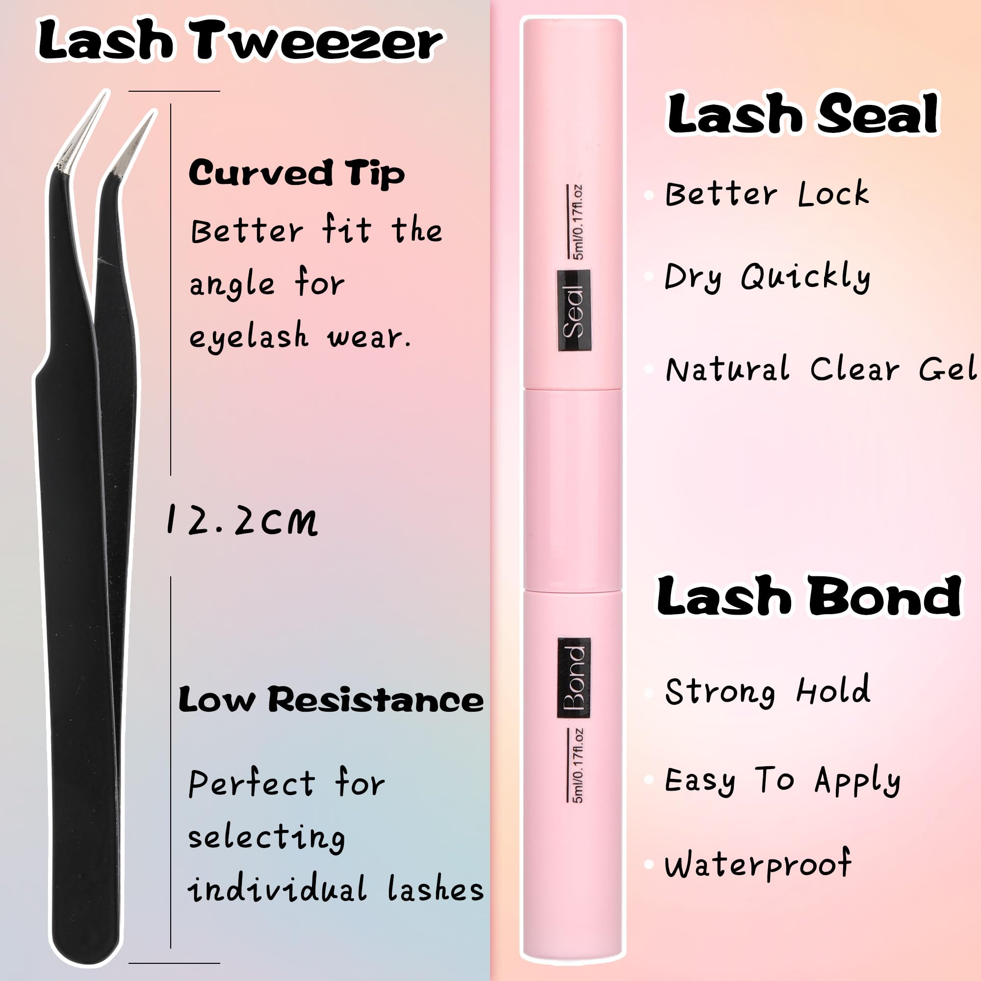 Zegaine Lash Extension Kit Manga Cluster Lashes CC Curl Individual Lashes Kit DIY at Home Natural Eyelash Extension False Eyelashes Kit with Applicator Tool and Lash Bond & Seal Glue 135 Pcs