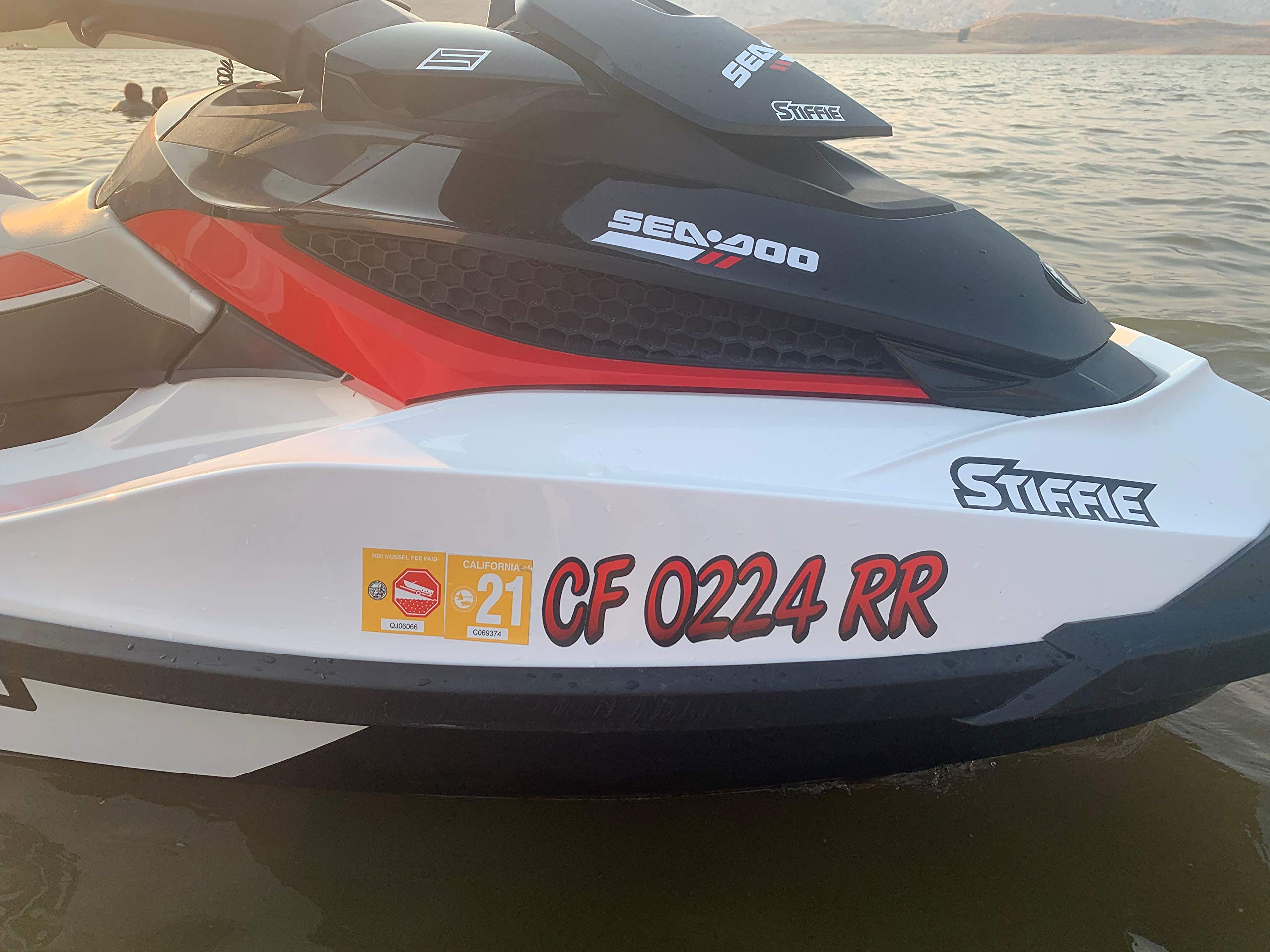 STIFFIE Whipline White/Silver SUPER STICKY 3" Alpha Numeric Registration Identification Numbers Stickers Decals for Sea-Doo SPARK, Inflatable Boats, RIBs, Hypalon/PVC, PWC and Boats.