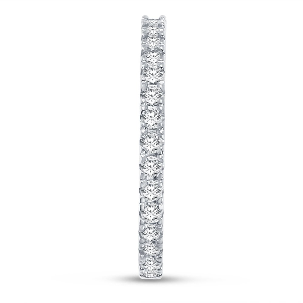 Size - 7 - Solid 14k White Gold 2mm Round Cut Micro Pave Set Anniversary Ring Wedding Band CZ Cubic Zirconia 1/2 cttw.