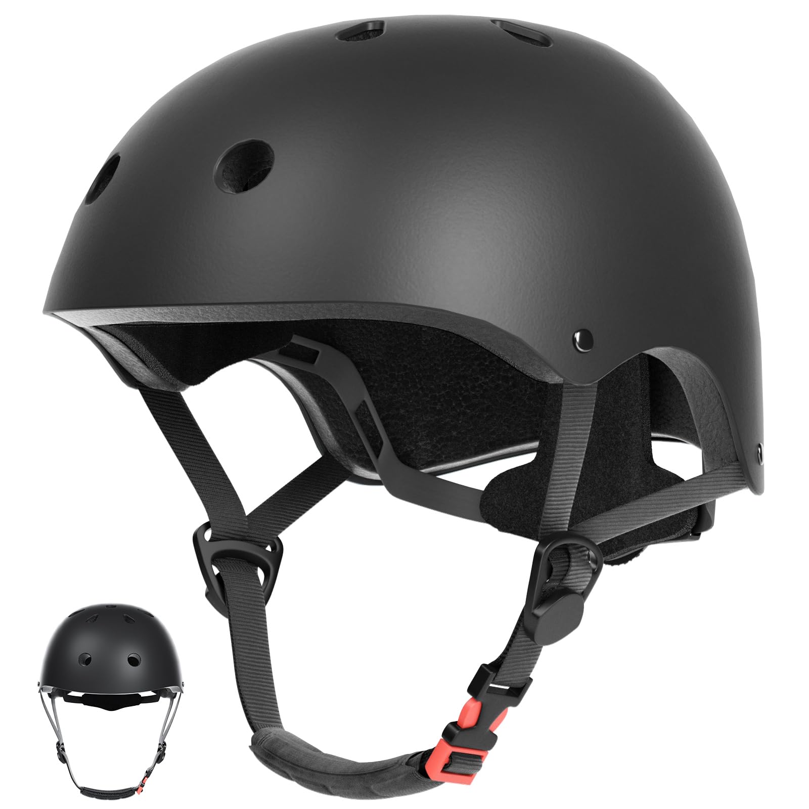 Skateboard Bike Helmet Kids Bike Helmet for Ages 8-14 Adjustable Lightweight Multi-Sport Helmets for Bicycle Skate Scooter (Black-Medium)