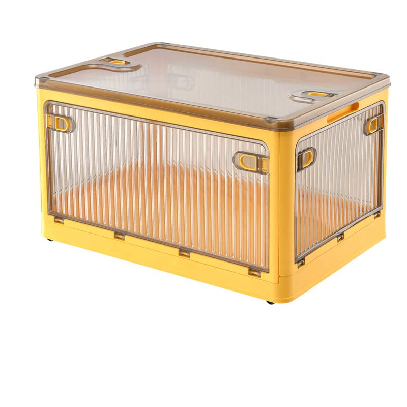 Zelloa Stackable Storage Bins with Lids, Large Clear Collapsible Storage Bins with Wheels,14Gal Folding Storage Box,5 Opening Ways,Closet Organization,20.08”L x 14.17”W x 11.28”H,Yellow