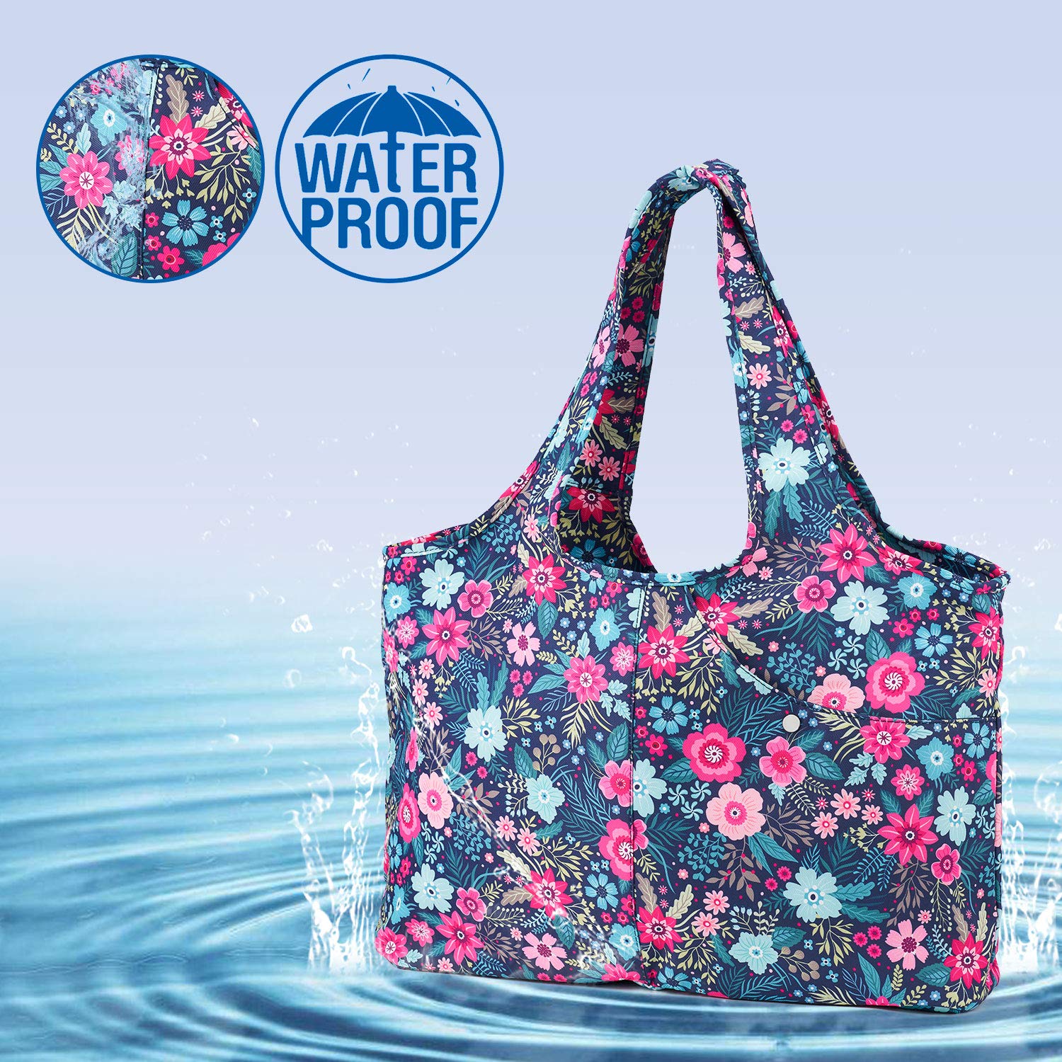 ZOOEASS Women Colorful Large Tote Shoulder Handbag Waterproof Tote Bag Multi-function Nylon Travel Shoulder(Black-Large)