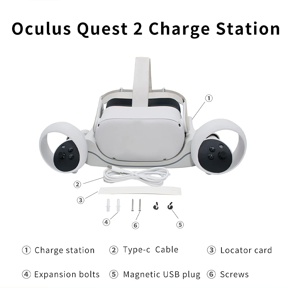 Xmipbs Fast Charging Dock for Quest 2, Wall Mount Charging Station for Quest 2 Charging Stand with Charging Port for Oculus Quest 2 VR Headset Controllers,