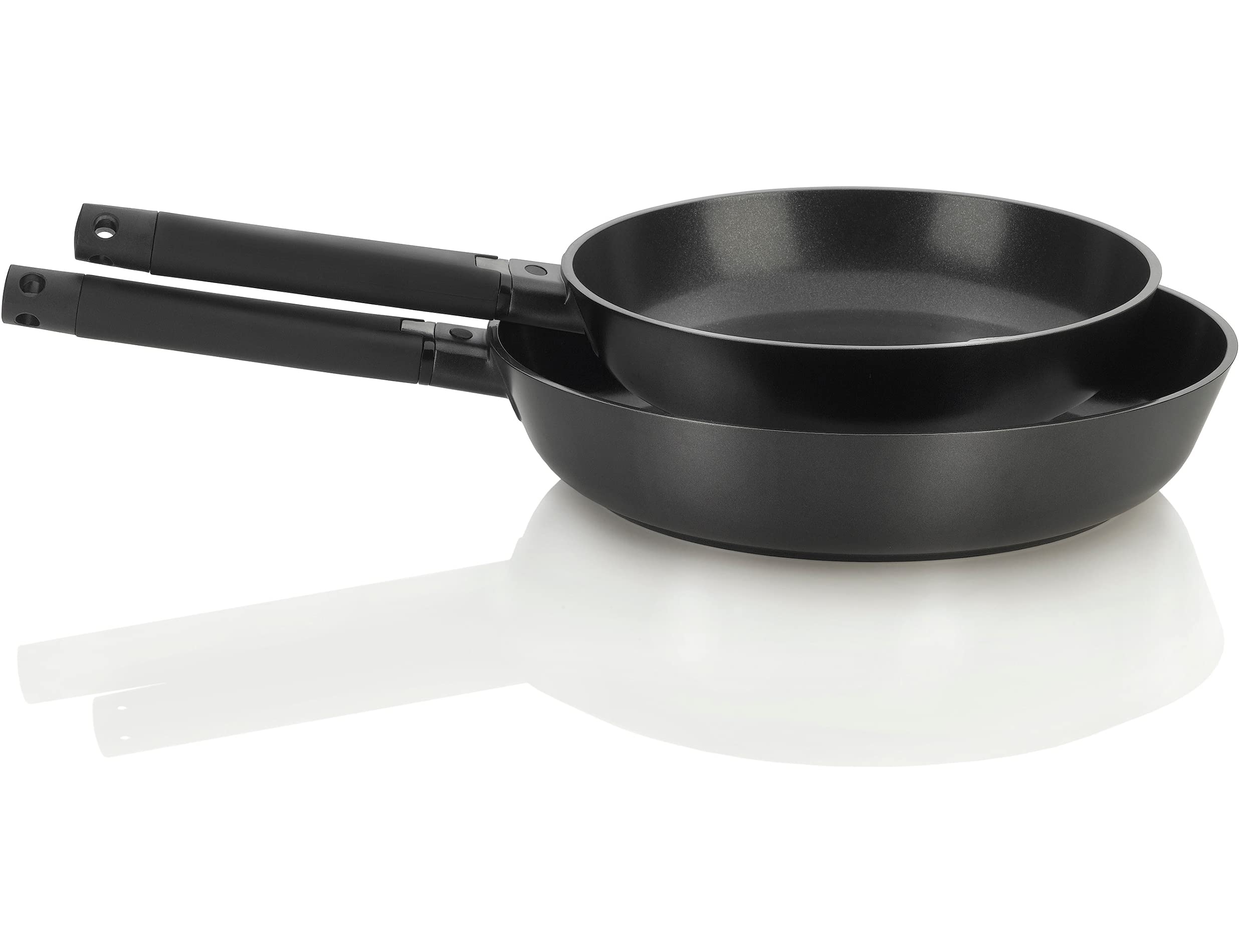 ZAVOR Noir 10 & 12 Inch Skillet Set - Premium Cast Aluminum with Titanium-based Nonstick Ceramic Coating & Removable Handles - Ultra Lightweight - Oven & Induction Ready | Noir Collection