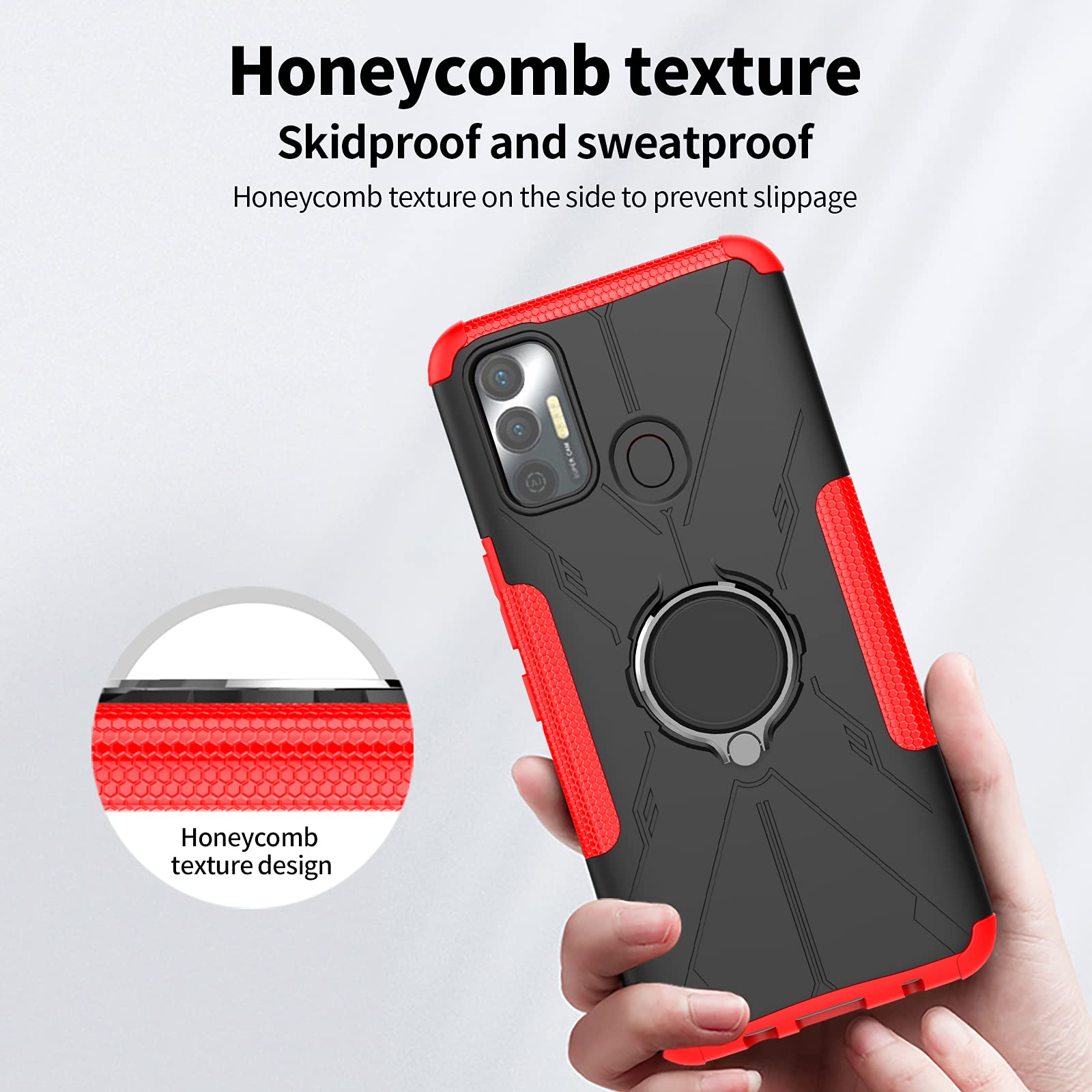 YukeTop Cover for Tecno Spark 7 Case, All-Inclusive Protection, Sturdy, Drop-Resistant, Rear Ring Holder, Cover Protection for Tecno Spark 7.(Black)