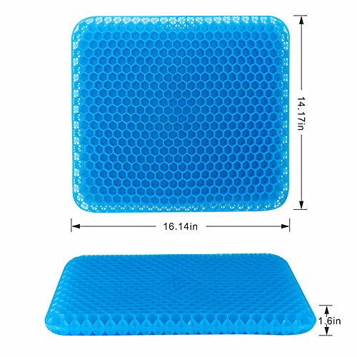 Yunqing Gel Seat Cushion with Non-Slip Cover, Cooling Seat Cushion Breathable Honeycomb Pain Relief, Sciatica Hip Egg Crate Cushion for Of Blue