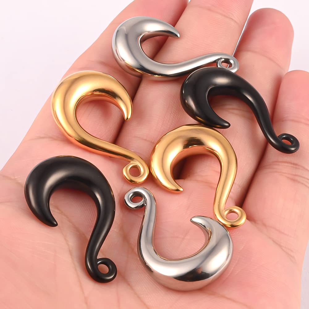 Vankula 3 Pairs DIY Ear Weight Hook for Ear Piercing Jewelry Stainless Steel Plugs Dangle Ear Pierced Expander Gauge