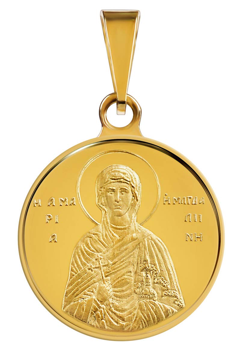 Saint Mary Magdalene 18ct Yellow Gold Medal Pendant Necklace 16 mm