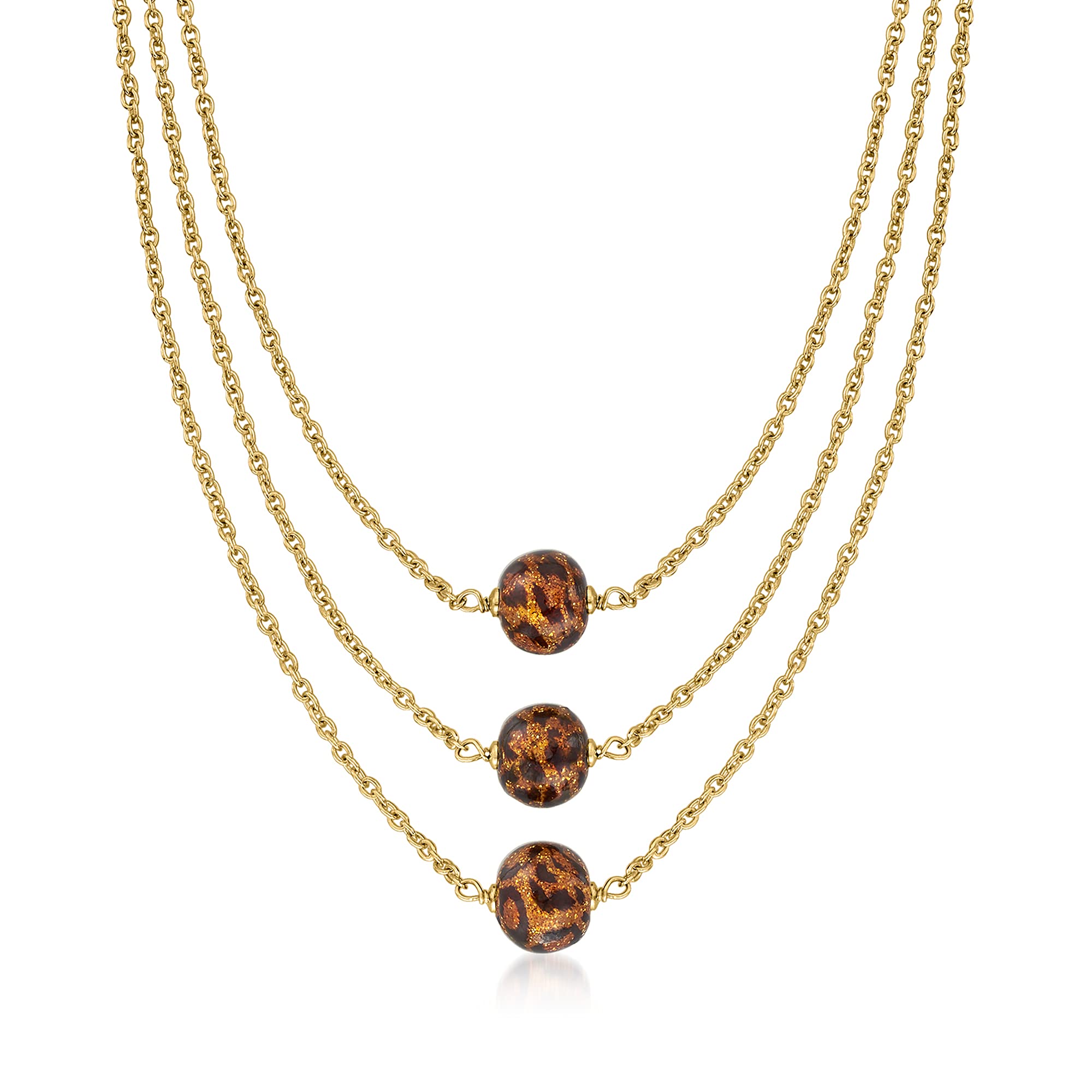 Ross-Simons Italian Leopard-Print Murano Glass Multi-Strand Necklace in 18kt Gold Over Sterling. 18 inches