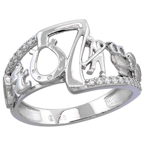 Sterling Silver Micropave CZ Lucky 7 Ring for Women with Good Luck Charms Rhodium Finish 1/2 inch size 6