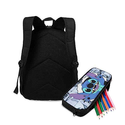 xfwevuz Backpack Pencil Case 2 Piece Set with 2 Cute Cartoon Pendants 16 Inch large Capacity Backpacks Lightweight Laptop