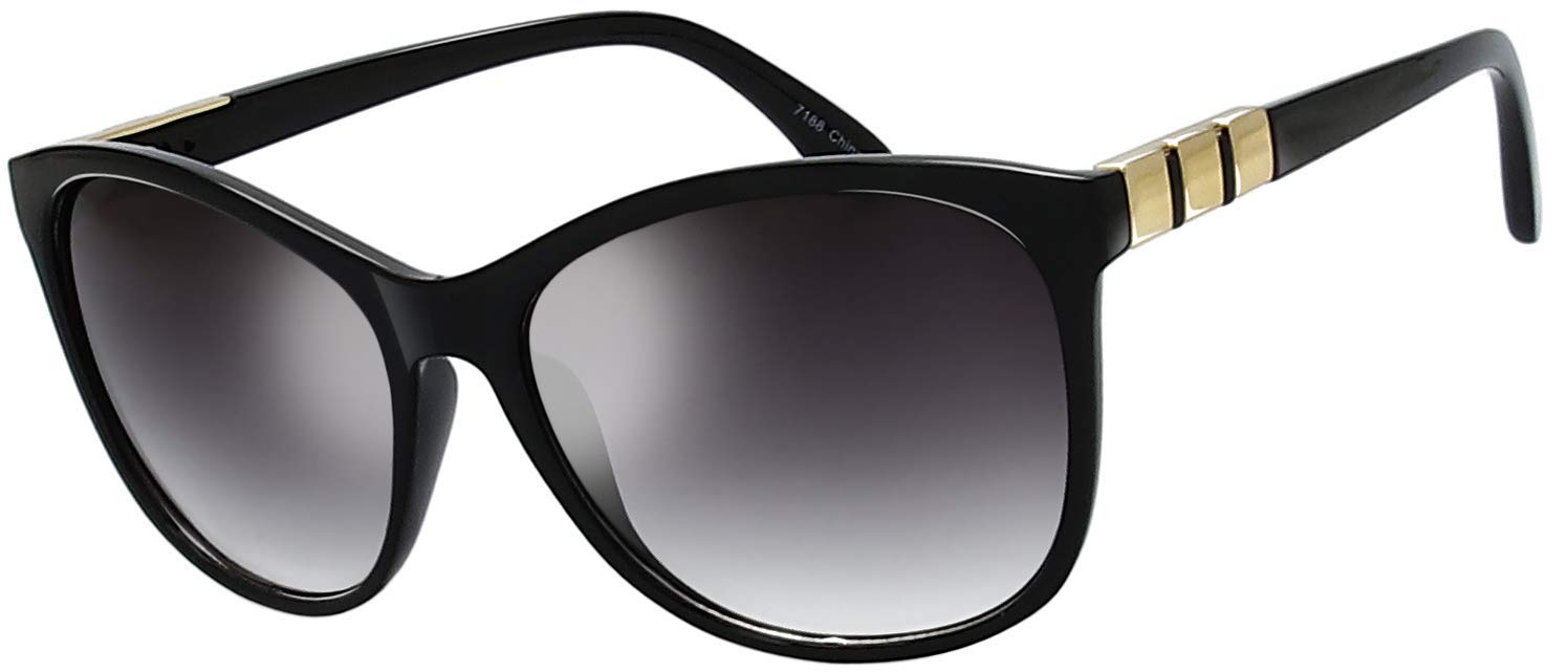 The Fresh Women's Oversized Square Jackie O Cat Eye Hybrid Butterfly Fashion Sunglasses - Exquisite Packaging (718801-Black/Gold, Gradient Grey)
