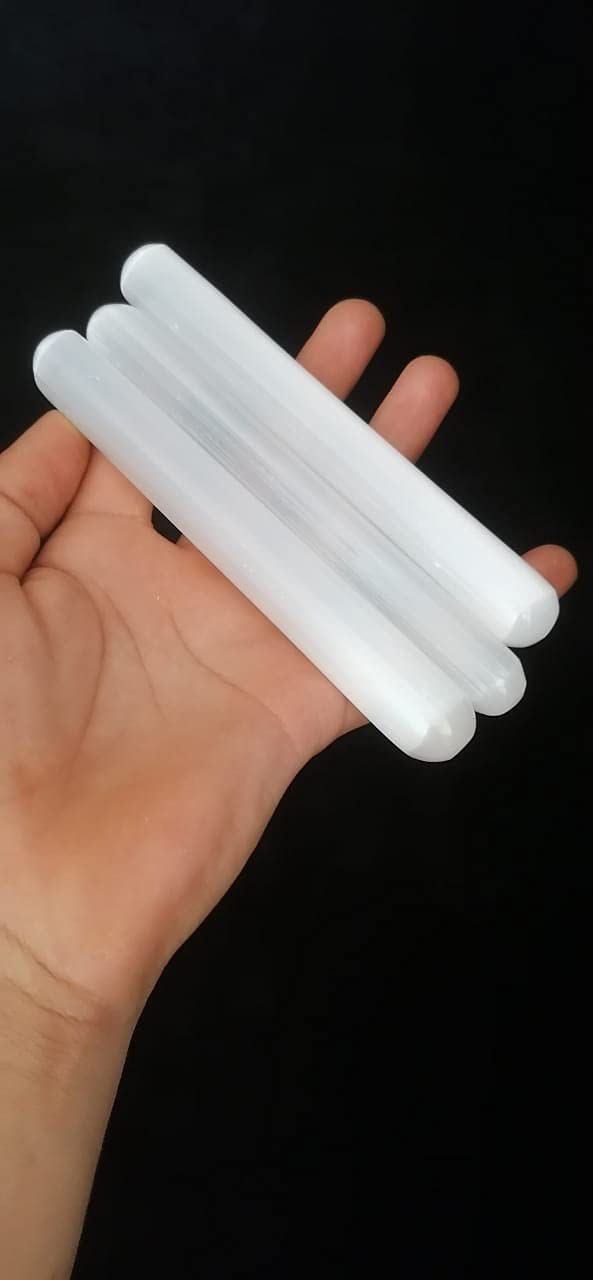 Three Selenite Massage Wand Polished, Self Care, Housewarming Gift, Healing Minerals and Crystals Size Around 15×2 cm 85 gr Each one