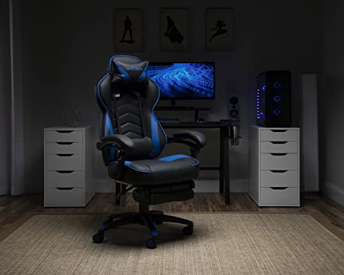 RESPAWN 110 Ergonomic Gaming Chair with Footrest Recliner - Racing Style High Back PC Computer Desk Office Chair - 360 Swivel, Adjustable Lumbar Support, Headrest Pillow, Padded Armrests - 2019 Blue