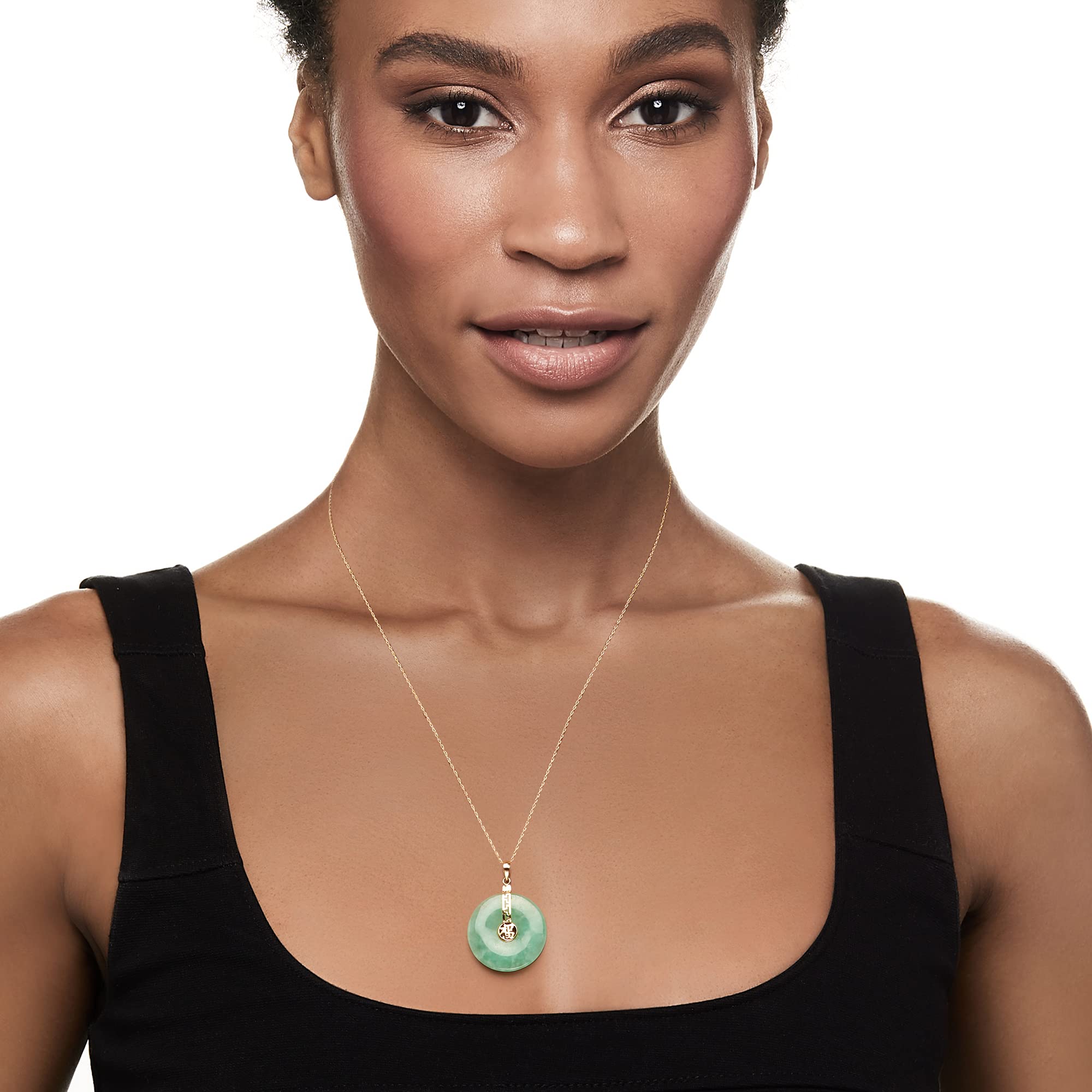 Ross-Simons Jade Blessing Circle Pendant Necklace in 14kt Yellow Gold. 18 inches