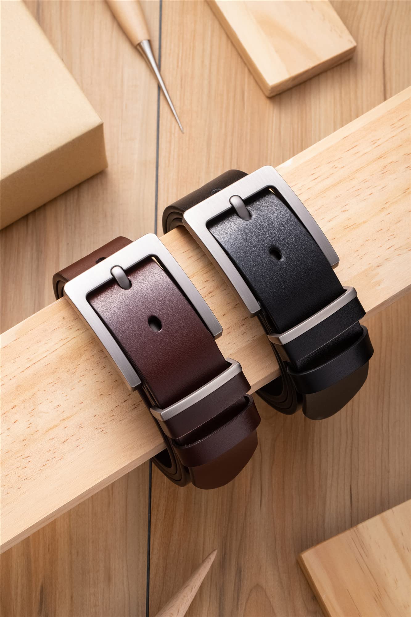variyming Men's Belt Genuine Leather Casual Dress Belt Coffee 115