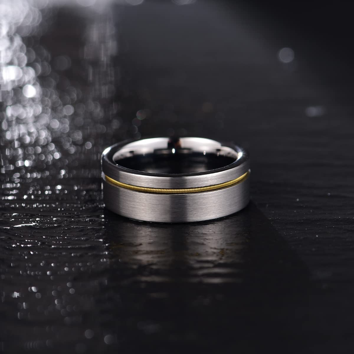 Vulca 8mm Tungsten Carbide Wedding Ring with Guitar String Inlay - Silver Engagement Ring For Men's and Women's Wedding Band (10,Silver-W08)